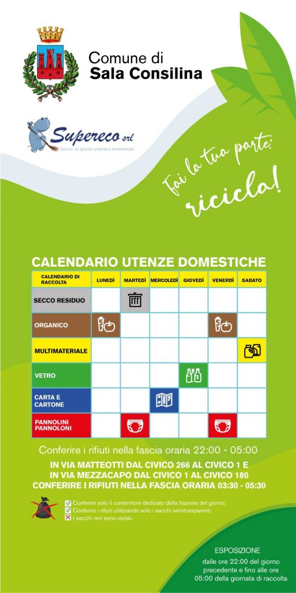 Sala Consilina, cambia la raccolta differenziata, ecco il calendario ...