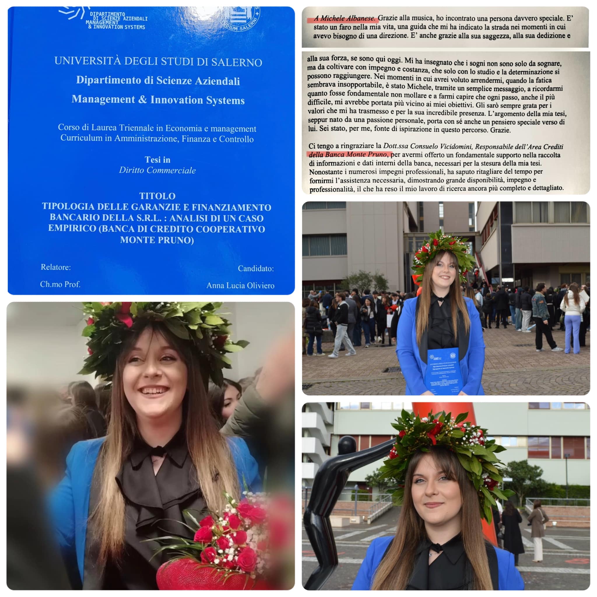 Anna Lucia Oliviero si laurea con una tesi sulla Banca Monte Pruno