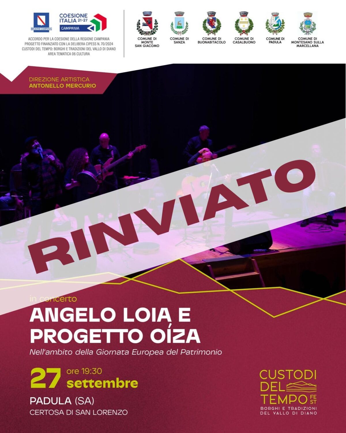 Padula, rinviato il concerto di Angelo Loia & Progetto Oìza alla ...